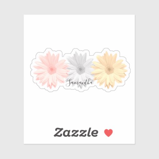 Pink Gray Yellow Daisy Flowers Name Sticker | Zazzle