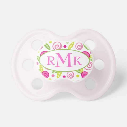 Pink & Green Abstract Flowers Monogram Pacifier | Zazzle.com