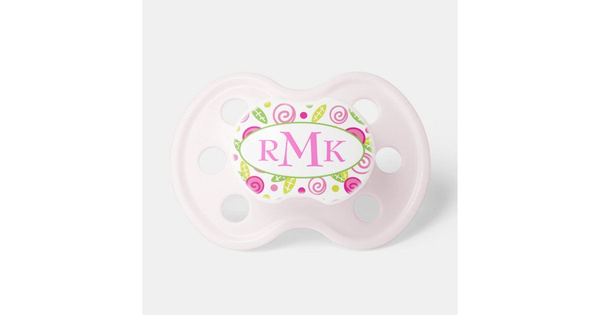 Pink & Green Abstract Flowers Monogram Pacifier | Zazzle.com