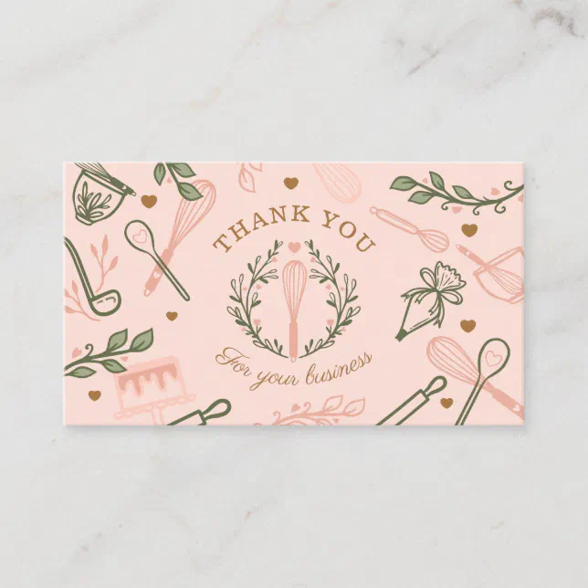 Pink & Green Baking & Cooking Utensil Thank You Business Card | Zazzle