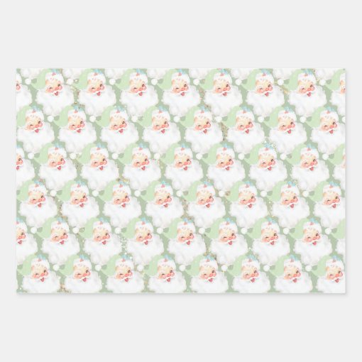 Pink Green Blue Vintage Santa Retro Christmas Gift Wrapping Paper ...
