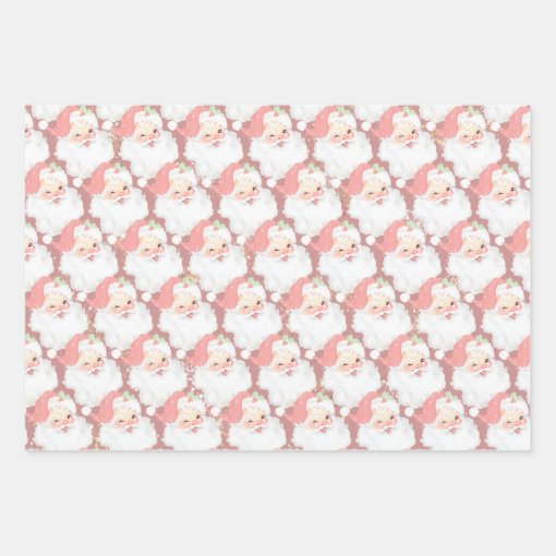 Pink Green Blue Vintage Santa Retro Christmas Gift Wrapping Paper ...