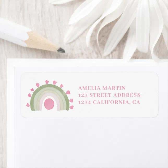 Pink green boho rainbow sunshine baby shower label | Zazzle