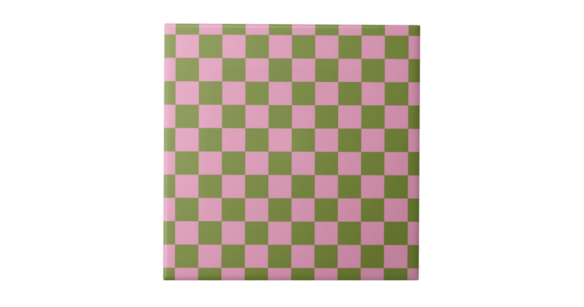 Pink Green Checkered Gingham Pattern Ceramic Tile | Zazzle