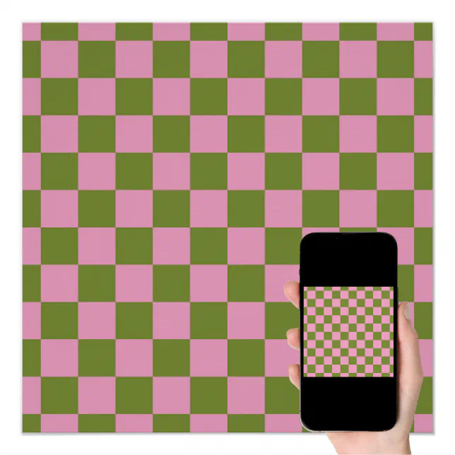 Pink Green Checkered Gingham Pattern Poster | Zazzle