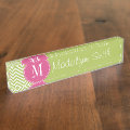 Pink & Green Chevron Pattern with Monogram Desk Name Plate | Zazzle