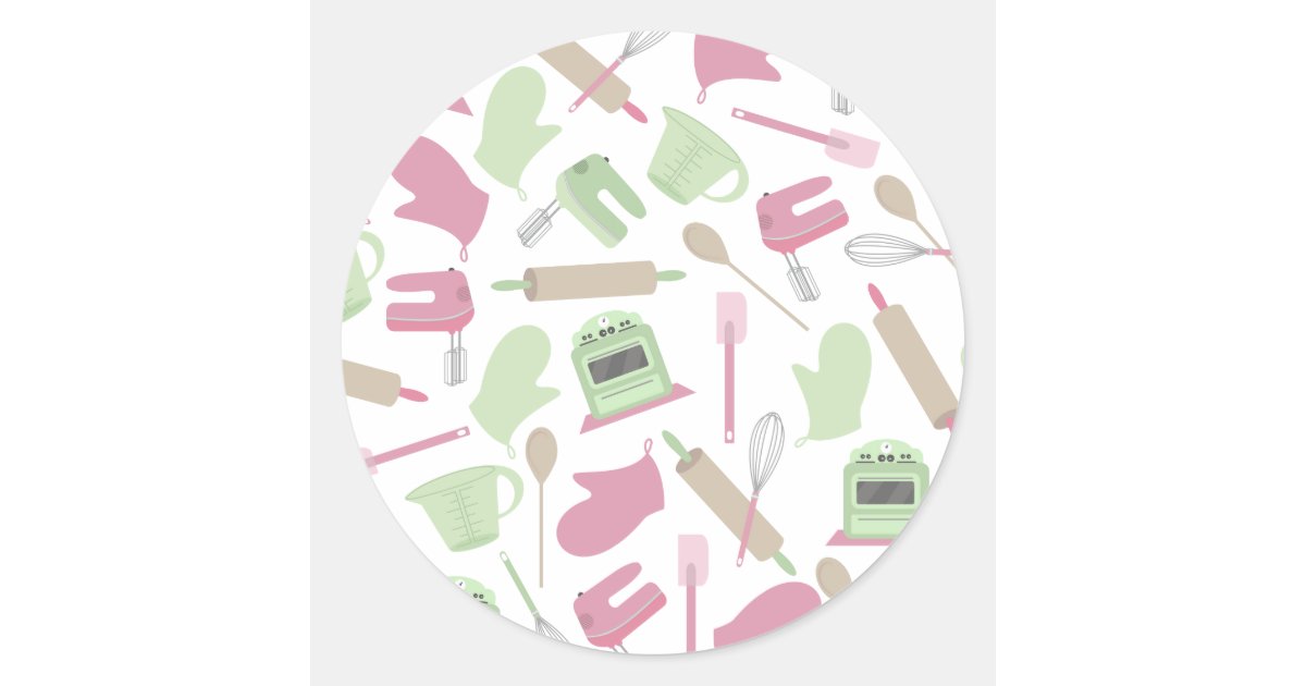Pink & Green Cooking Pattern Sticker | Zazzle