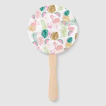 Pink Green Flamingo & Watermelon Tropical Birthday Hand Fan | Zazzle