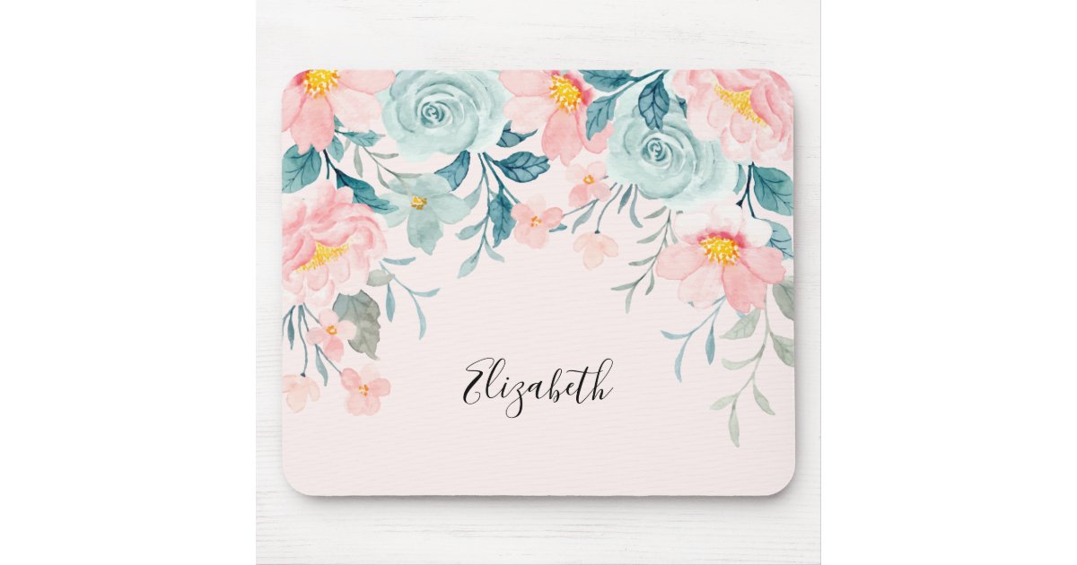 Pink & Green Floral Border Mouse Pad | Zazzle