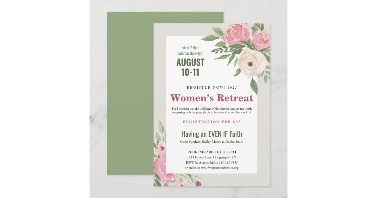 Pink Green Floral Church Women's Retreat Invitation | Zazzle