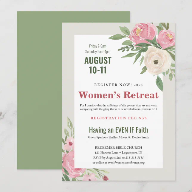 Pink Green Floral Church Women's Retreat Invitation | Zazzle