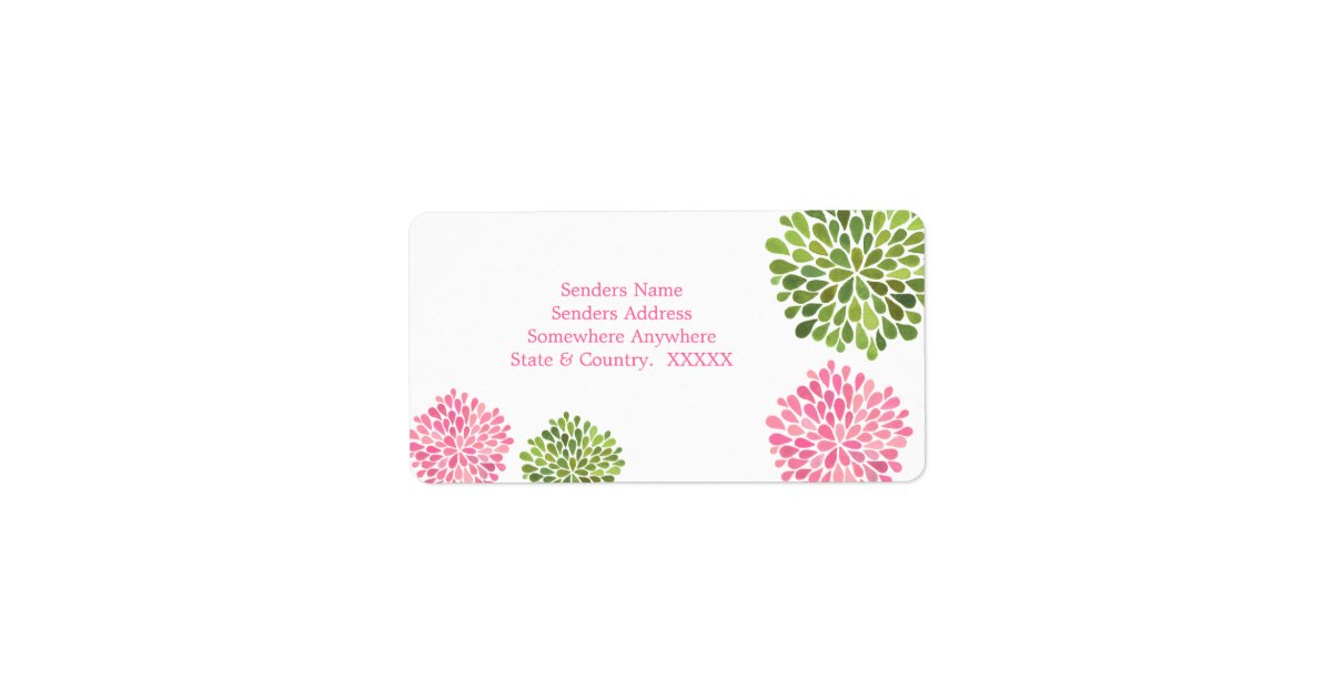 Pink & Green Flower Petal Blooms Address Labels | Zazzle