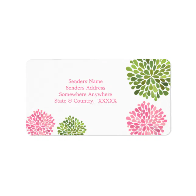 Pink & Green Flower Petal Blooms Address Labels | Zazzle