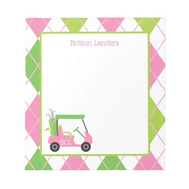 Pink & Green Golf Personalized Notepad | Zazzle