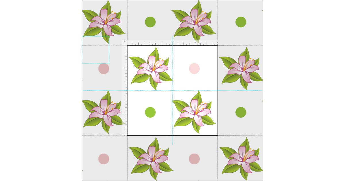 Pink & green lily and polka dots cute floral fabric | Zazzle