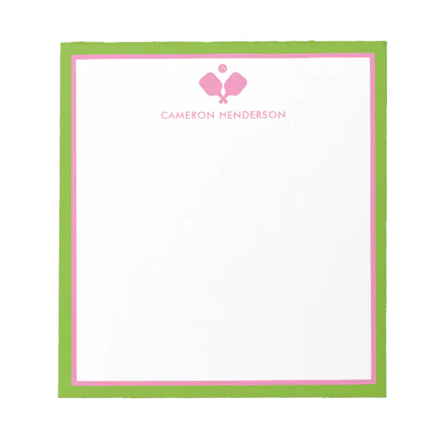 Pink Green Personalized Name Fun Pickleball Notepad | Zazzle