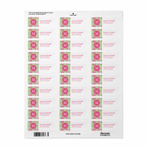 Pink & Green Retro Floral Damask Custom Monogram Label | Zazzle