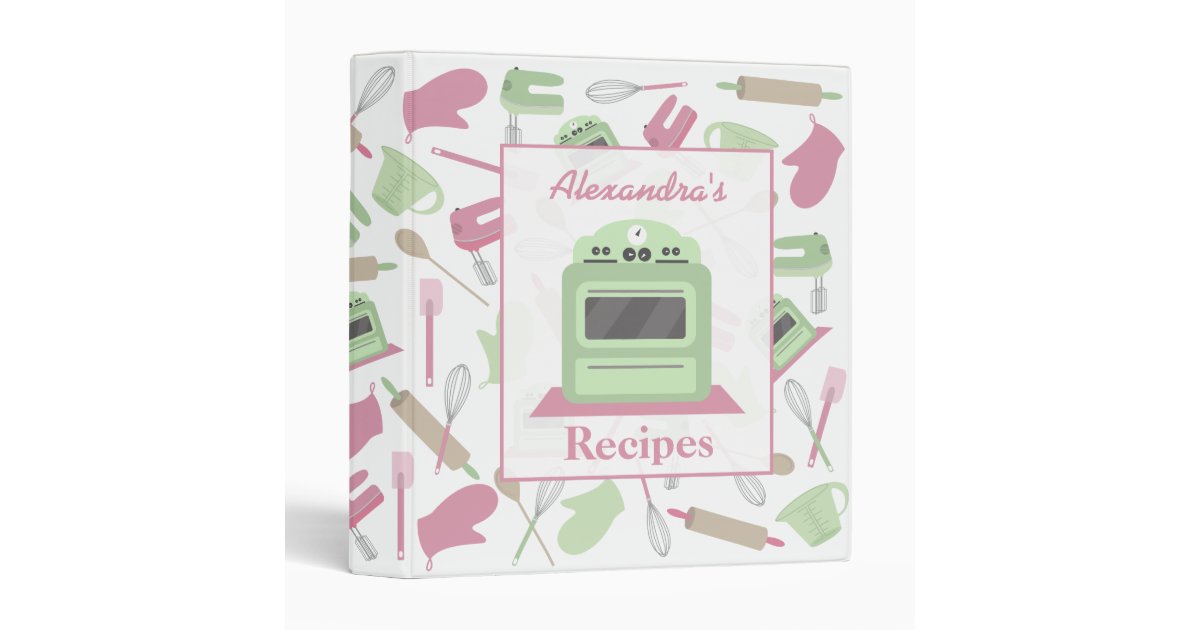 Pink & Green Retro Kitchen Recipe Binder | Zazzle