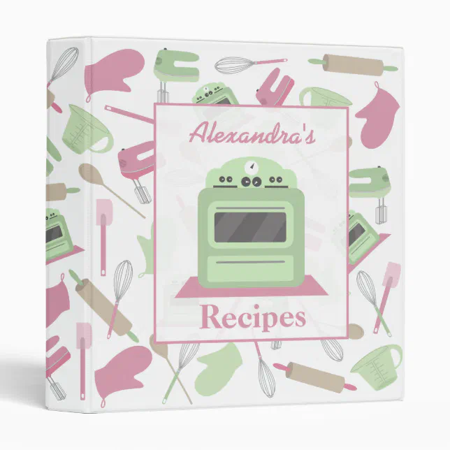 Pink & Green Retro Kitchen Recipe Binder | Zazzle