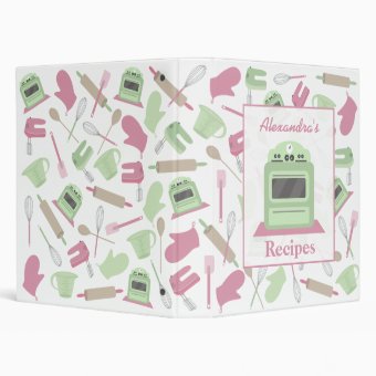 Pink & Green Retro Kitchen Recipe Binder | Zazzle