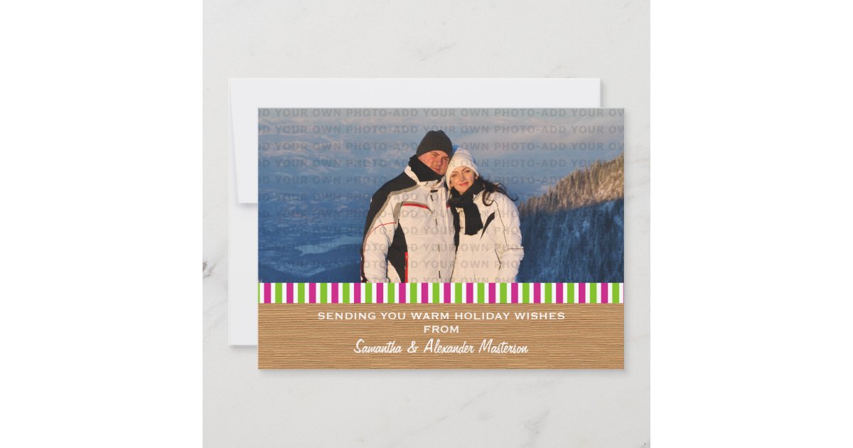 Pink/Green Rustic Stripes Photo Card | Zazzle