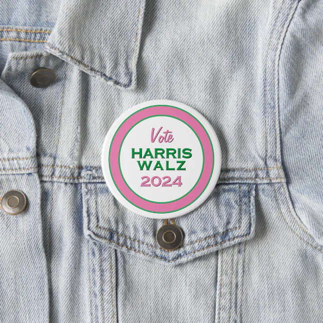 Pink Green Vote HARRIS WALZ 2024 Round Campaign Button | Zazzle