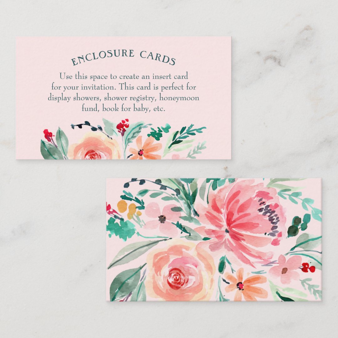 Pink Green Watercolor Flower Enclosure Card | Zazzle