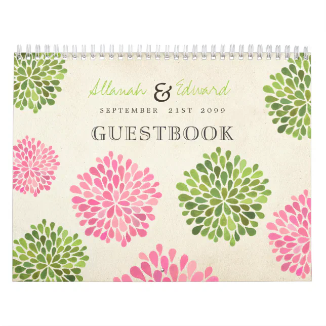 Pink & Green Wedding Personalized Photo Guest Book Calendar | Zazzle