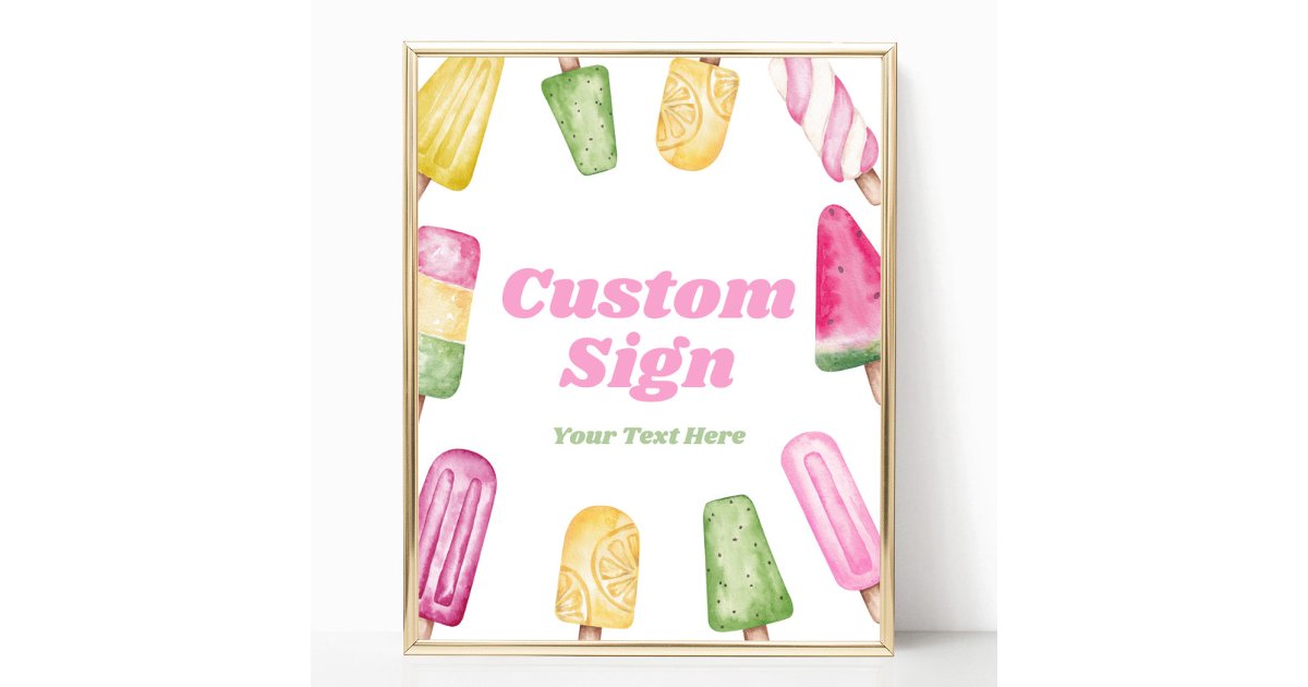 Pink Green Yellow Popsicle Party Custom Table Sign | Zazzle
