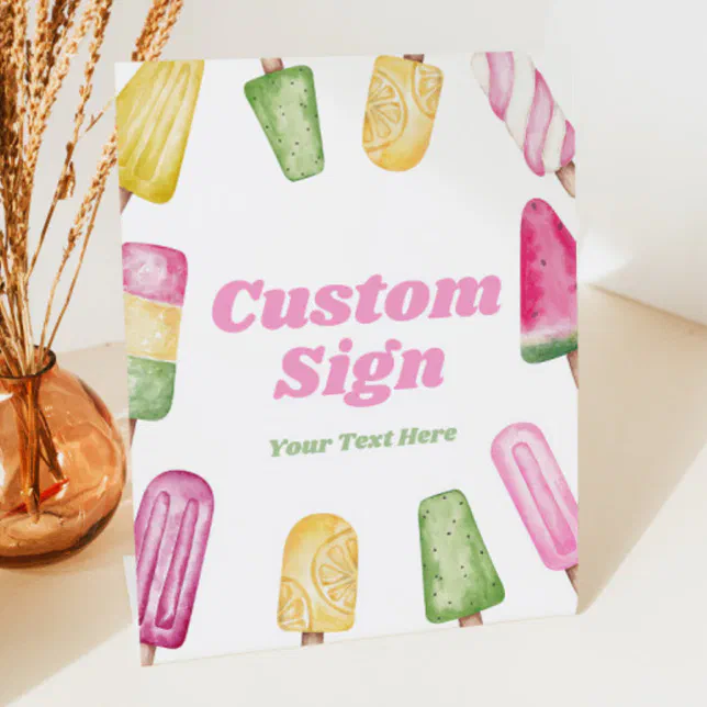 Pink Green Yellow Popsicle Party Custom Table Sign | Zazzle