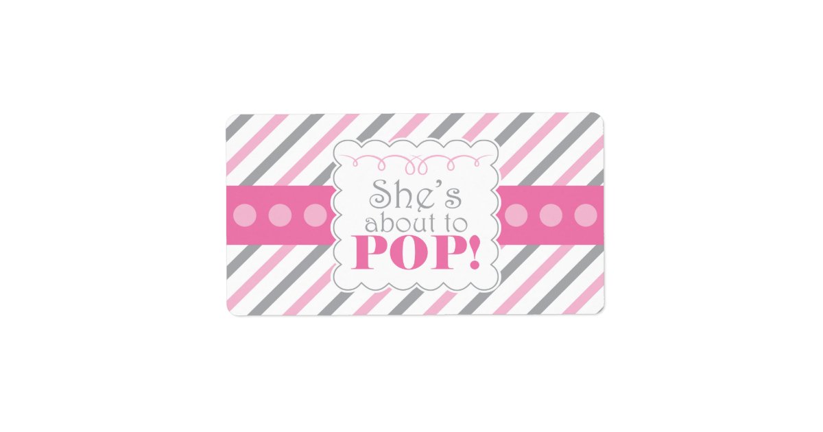 Pink & Grey She's About to POP Water Bottle Labels | Zazzle