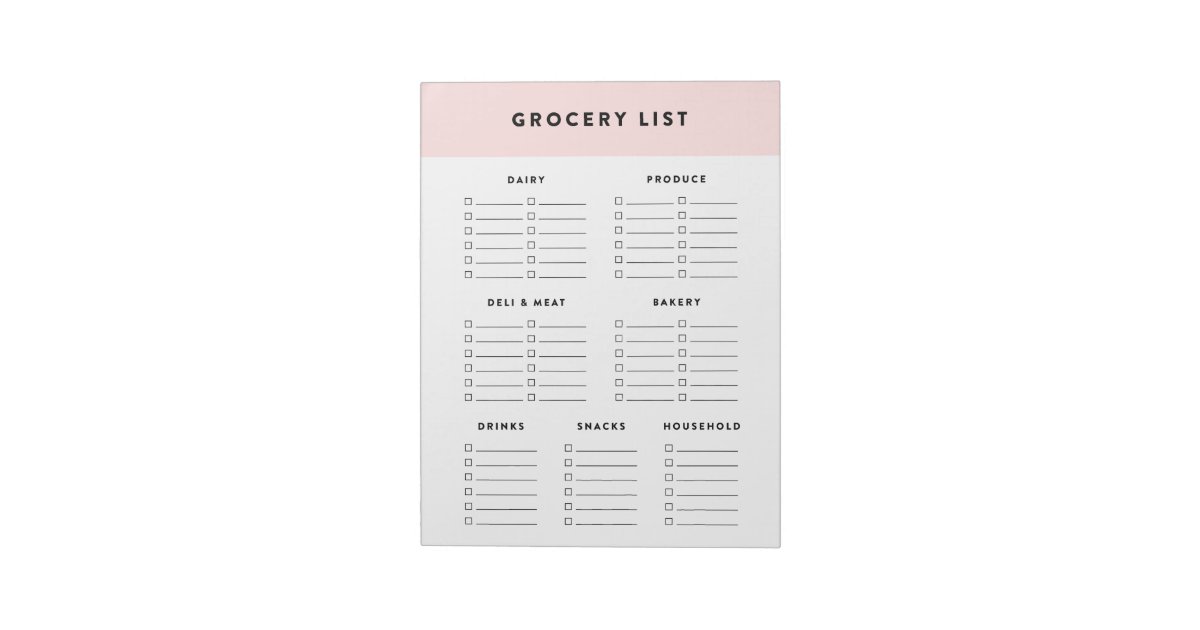 Pink Grocery List Notepad | Zazzle