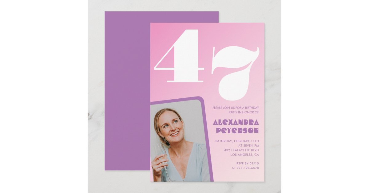 Pink Groovy 47th birthday invitations Retro Photo | Zazzle