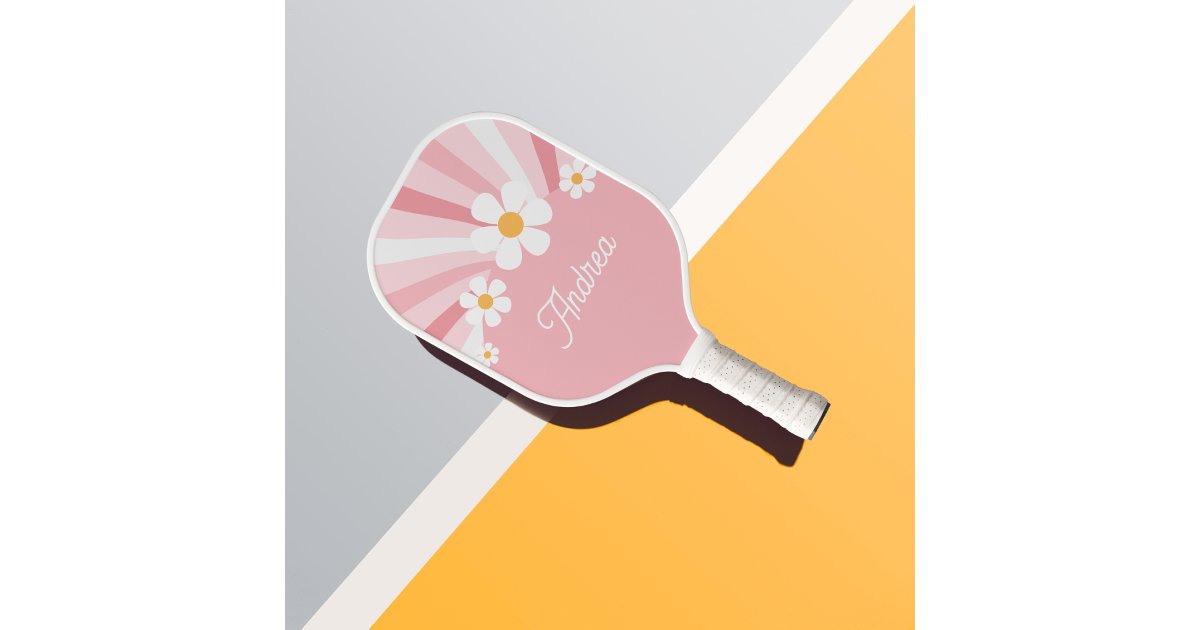 Pink Groovy Daisy Retro 70s Add Custom Name Girly Pickleball Paddle ...