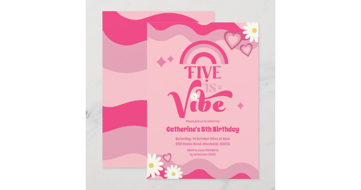 Pink Groovy Five is Vibe Birthday Invitation | Zazzle
