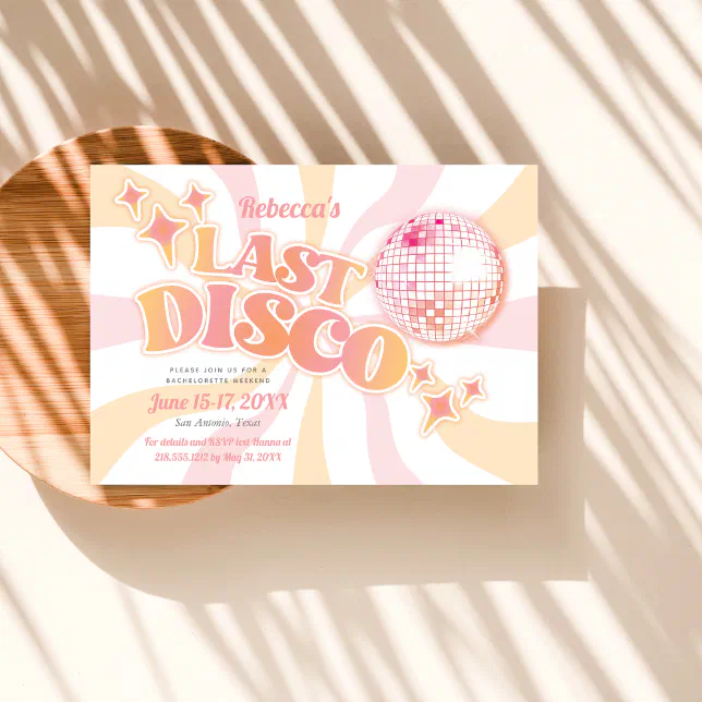 Pink Groovy Last Disco Bachelorette Invitation | Zazzle