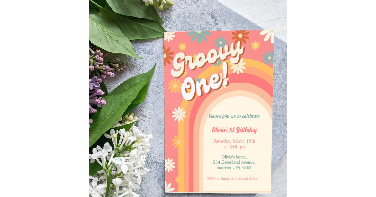 Pink groovy one daisy flower First birthday Invitation | Zazzle