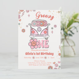 Pink Groovy One Retro 1st Birthday Invitation | Zazzle