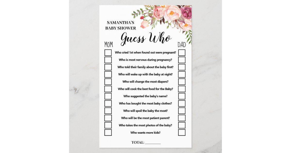 Pink Guess who baby shower bilingual game card Flyer | Zazzle