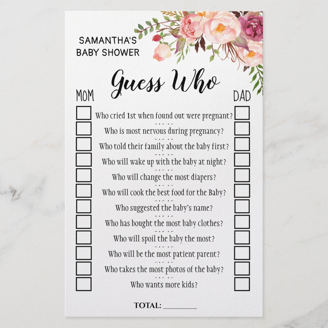 Pink Guess who baby shower bilingual game card Flyer | Zazzle