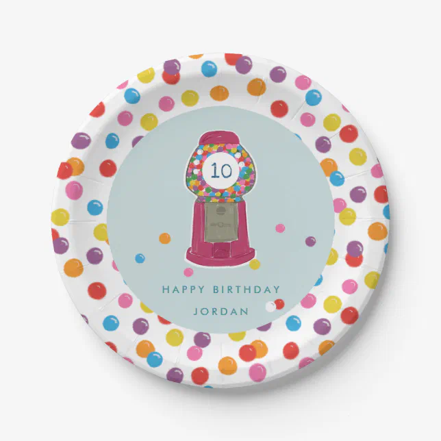 Pink Gumball Machine Candy Bubble Gum Birthday Paper Plates | Zazzle