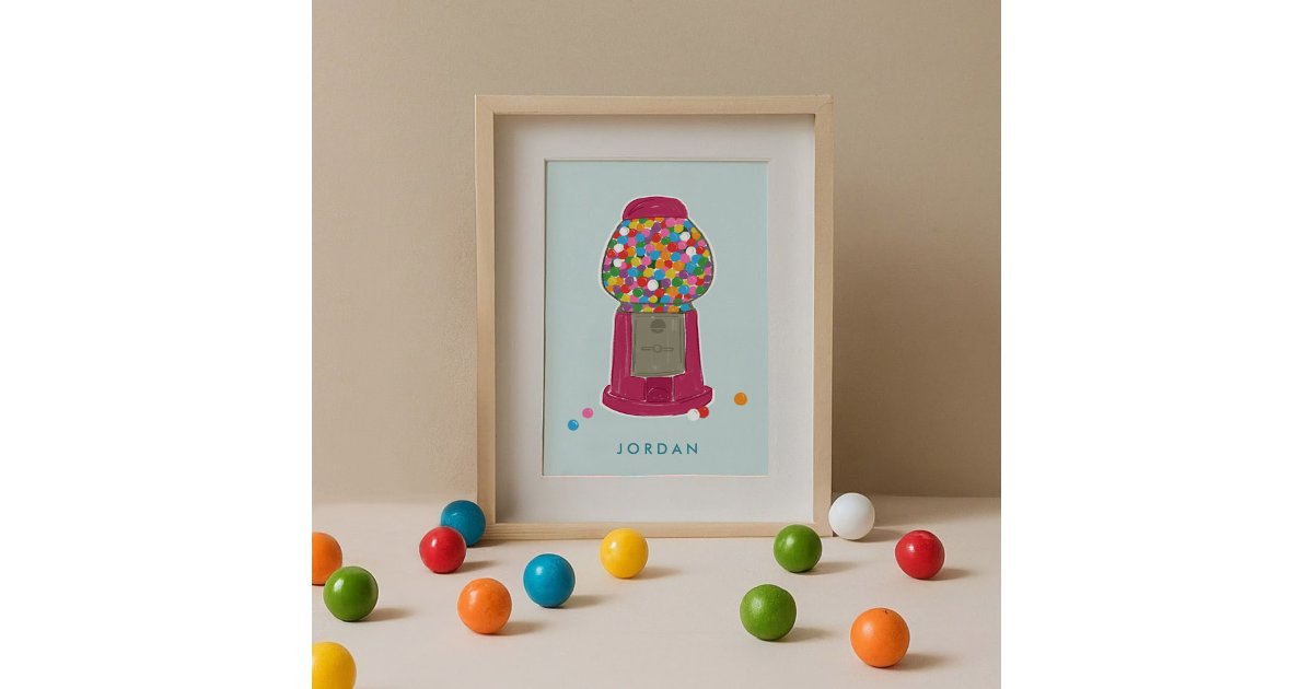 Pink Gumball Machine Candy Bubble Gum Personalized Poster | Zazzle
