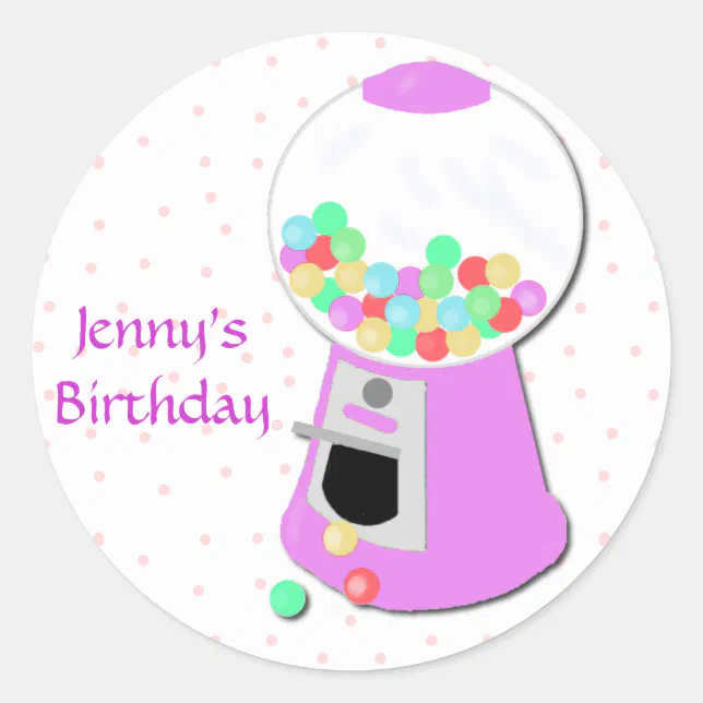 Pink Gumball Machine Party Sticker | Zazzle