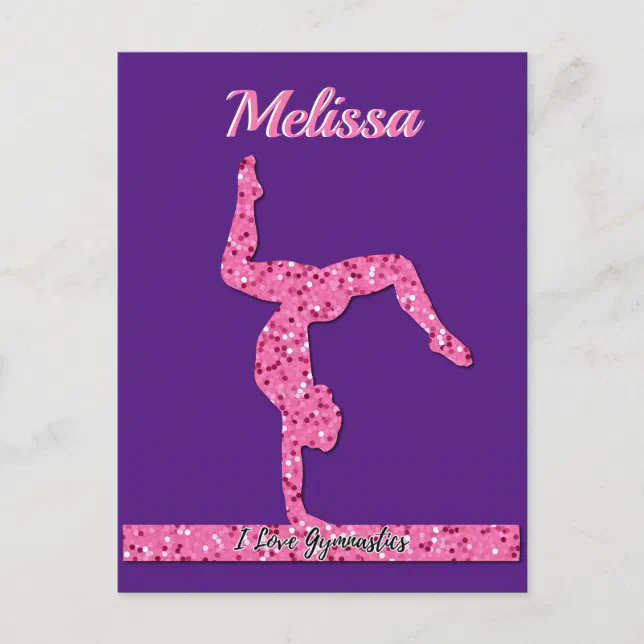 Pink Gymnastics Girl Sparkle Balance Beam Postcard | Zazzle