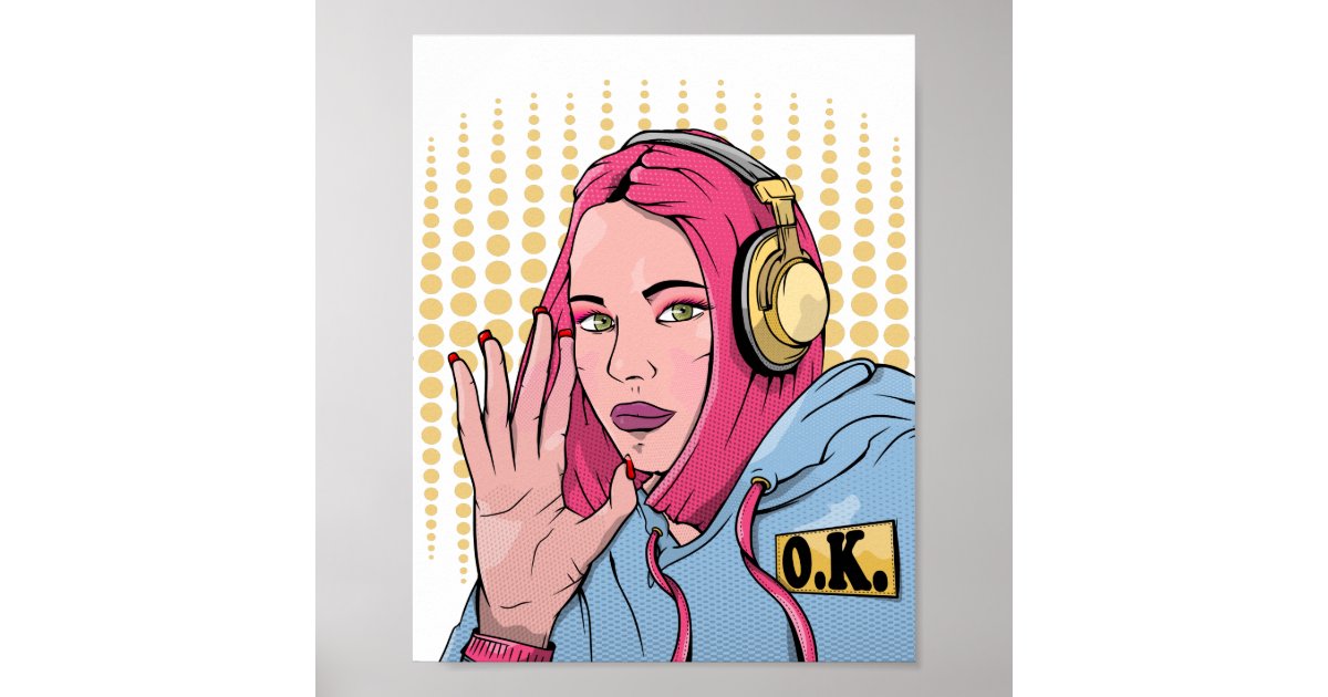 Pink Hair Comic Book Style Woman Poster | Zazzle