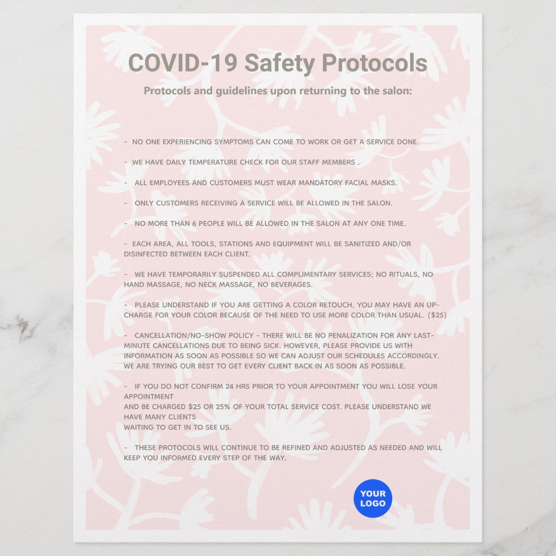 Pink Hair Salon COVID19 Safety Protocol Letterhead | Zazzle