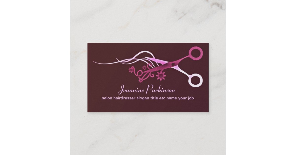 pink hair scissors business card | Zazzle