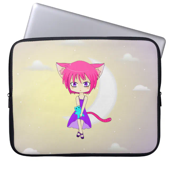 Pink Haired Neko Anime Girl, Laptop Sleeve | Zazzle