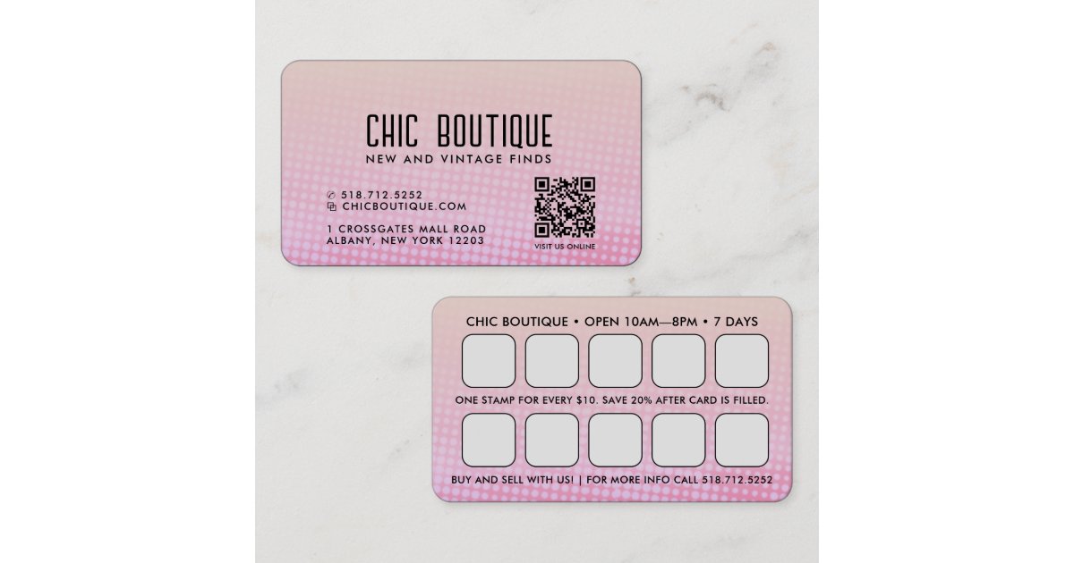 Pink Halftones QR Code Reward Business Card | Zazzle