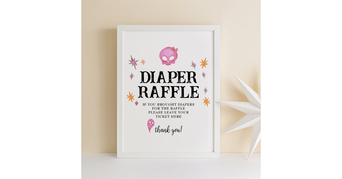 Pink Halloween Baby Shower Diaper Raffle Sign | Zazzle
